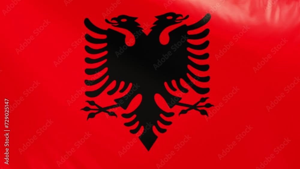 Albania flag. Albanian flag waving in the wind. Full screen, flat ...