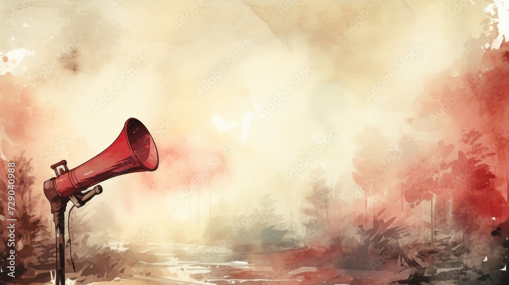 Vintage red megaphone with an empty speech bubble, in a rustic ...