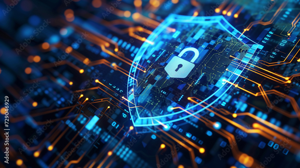 Shield with Lock and Key Hole - Intertwined with Digital Computer and ...