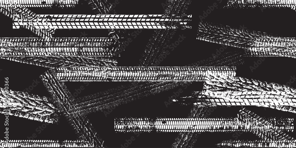 Tire track seamless pattern. Grange tread marks .Grunge textured vector ...