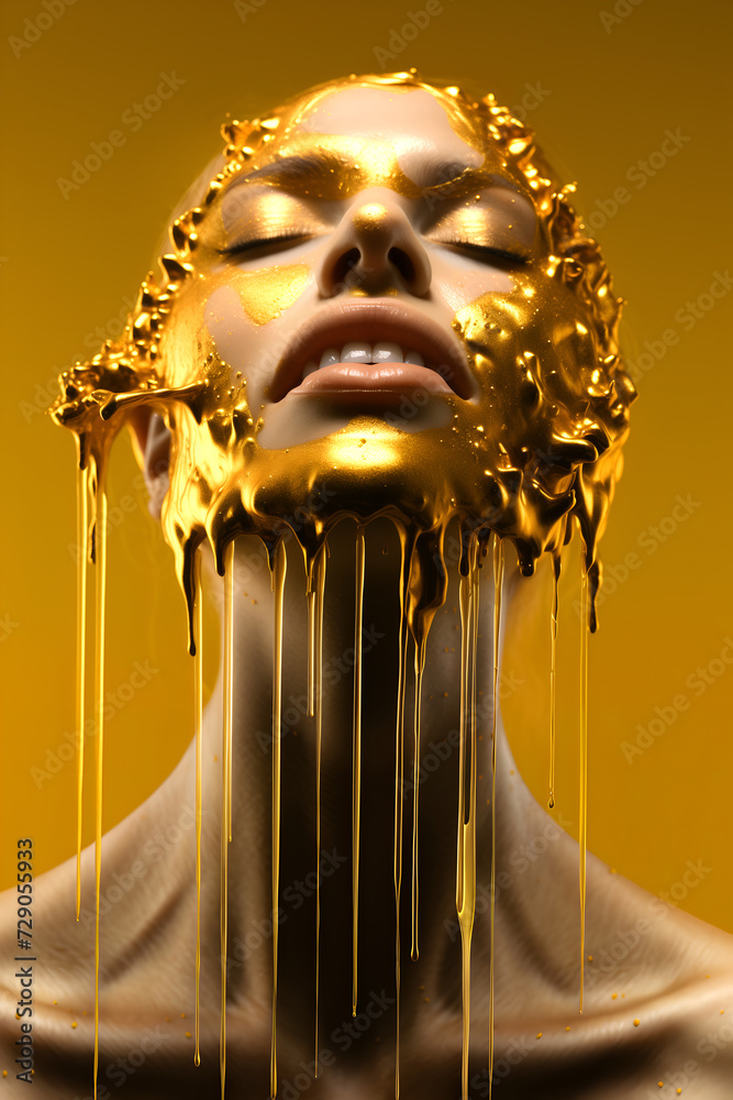 Fashion surreal Concept. Closeup portrait of girl dissolve clad melting ...