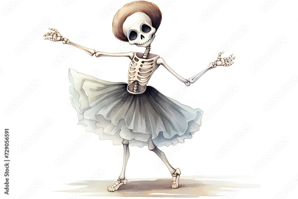 Cartoon skeleton girl dancing isolated on white background. Vector ...