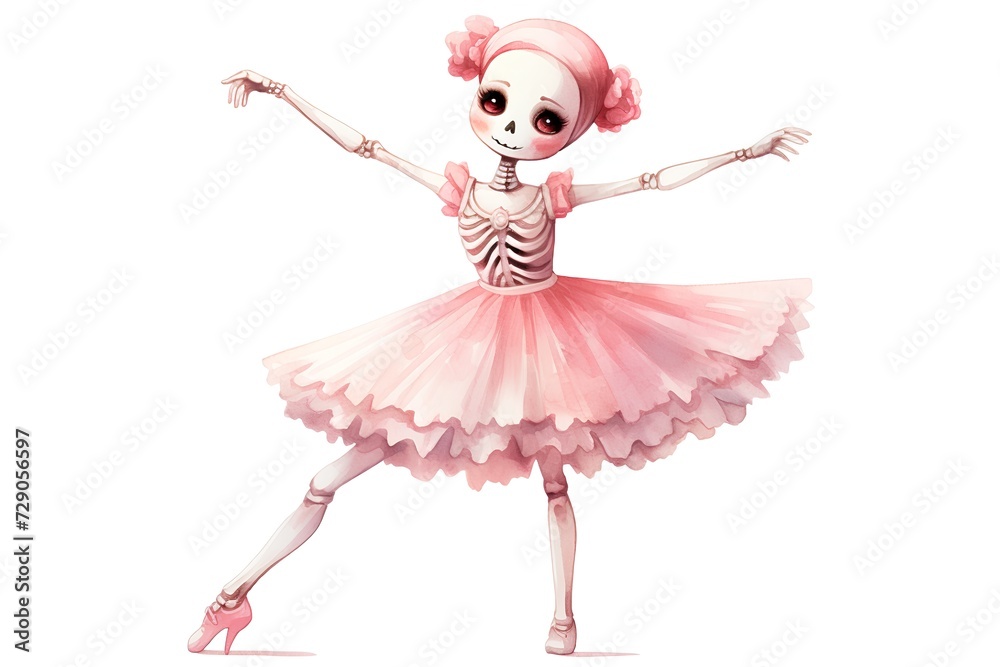 Cartoon skeleton girl in a pink tutu. Vector illustration. Stock ...