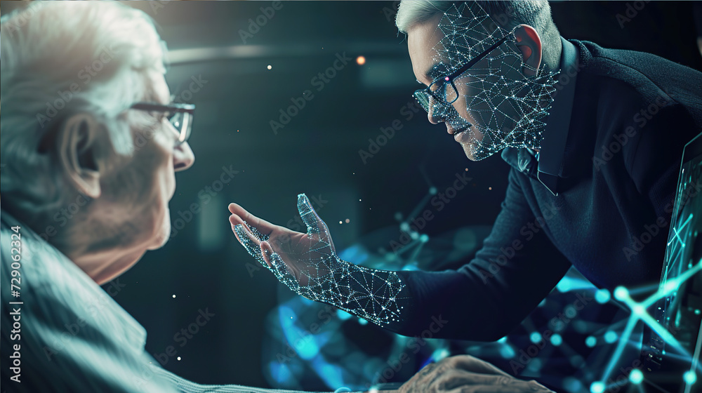 an intelligent man with a neural network instead of a brain on a laptop ...