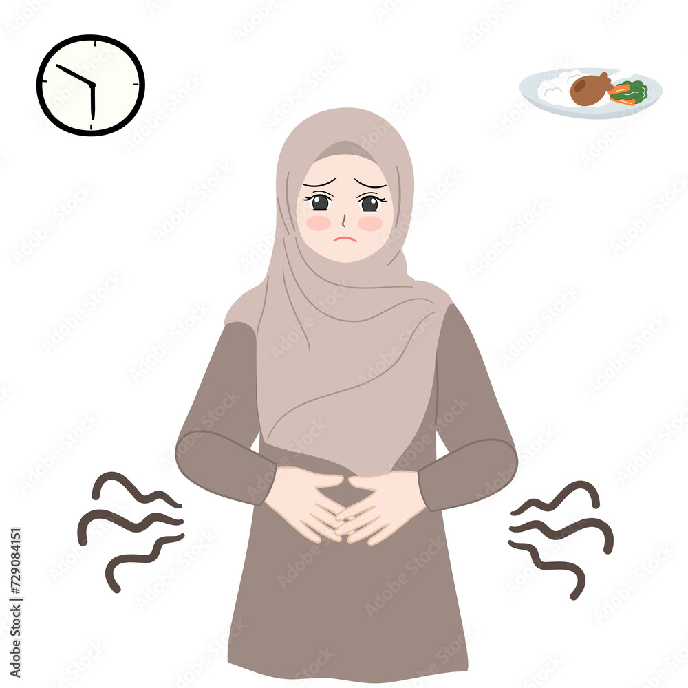 muslim woman hungry while fasting on ramadan Stock Illustration | Adobe ...
