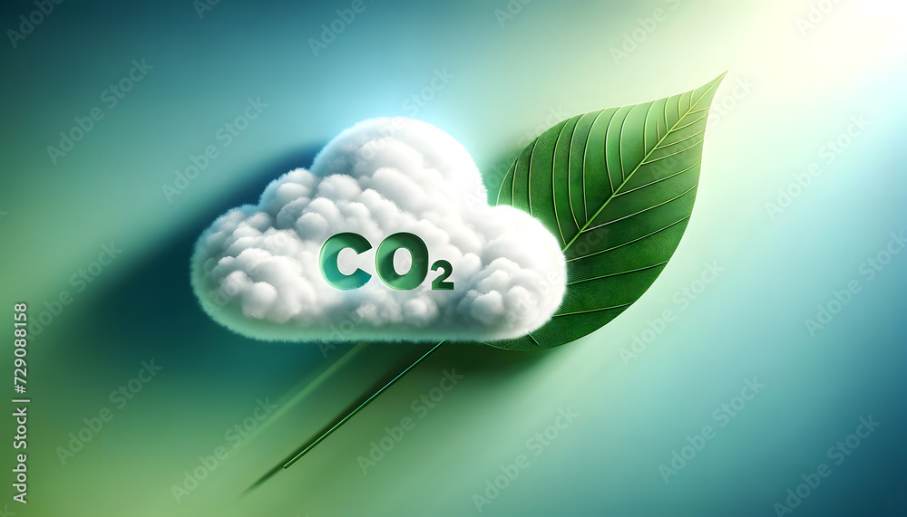 Green leaf and cloud. Carbon dioxide emission reduction and net zero ...