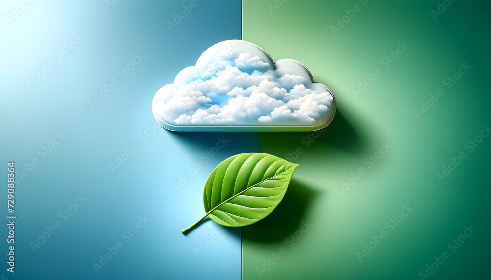 Green leaf and cloud. Carbon dioxide emission reduction and net zero ...