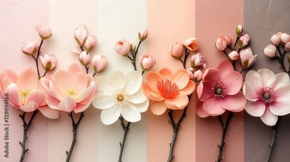 An elegant gradient background with a sequence of blooming magnolia ...