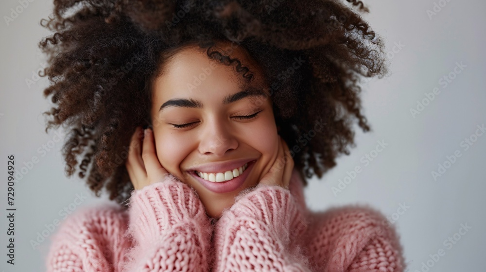 Self Love Idea Captured In An Image Of A Cheerful Woman Hugging Herself Exuding Confidence