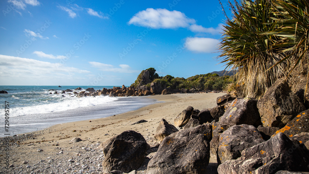 scenic west coast of new zealand south island; paradise beaches with ...