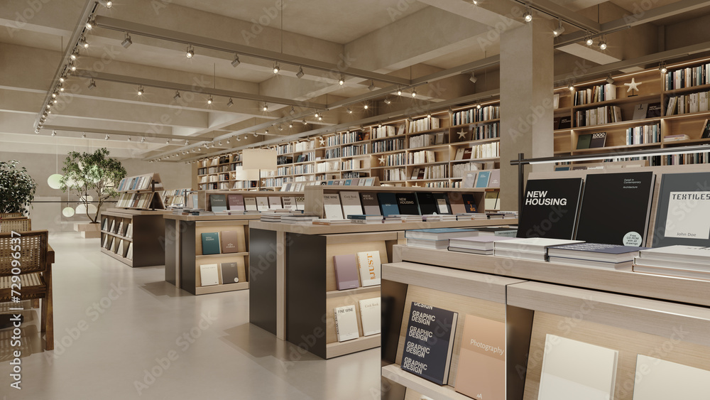Bookcase full of books in contemporary, cozy interior book store ...