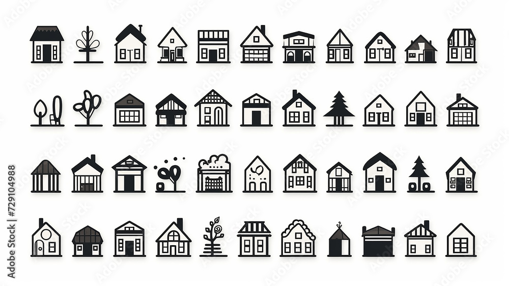 collection of icons of small houses isolated on a white background ...