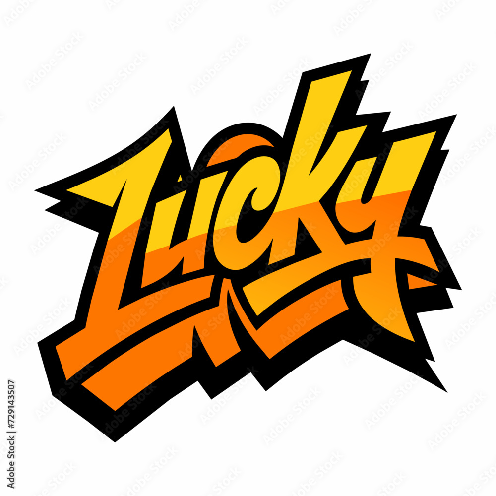 The word LUCKY in street art graffiti lettering vector image style on a ...