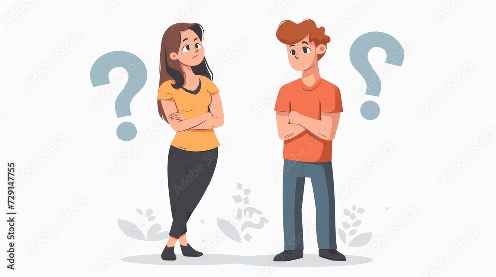 Young troubled couple. Confused woman and man thinking together. People ...