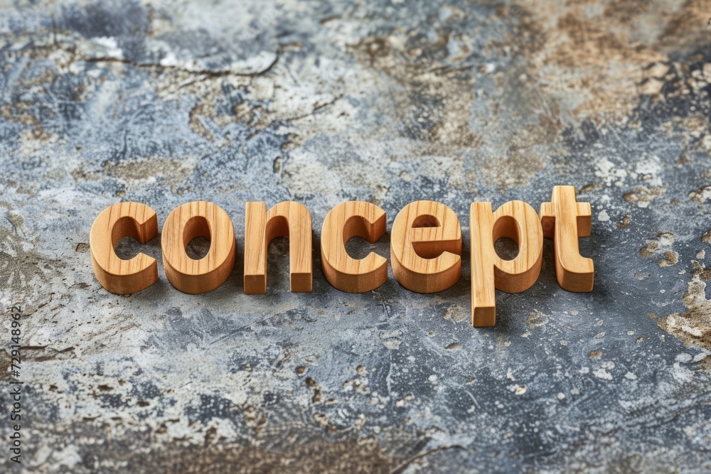Illuminated gold text "Concept" on a grunge dark marble background ...