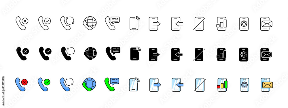Call icon collection. Call icons. Linear, silhouette and flat style ...