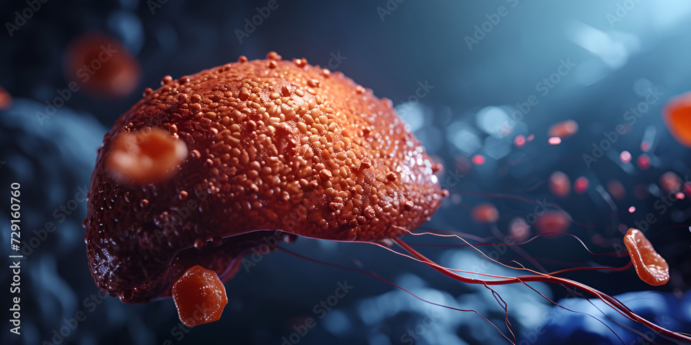 Stages of cirrhosis scarring and nodules developing in the liver tissue ...