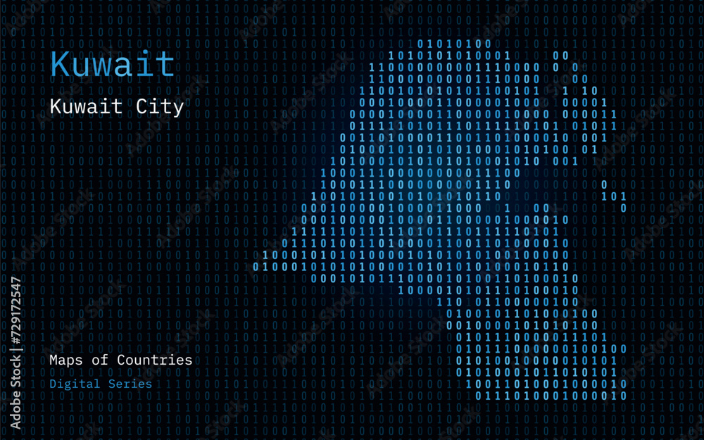 Kuwait Map Shown in Binary Code Pattern. TSMC. Matrix numbers, zero ...