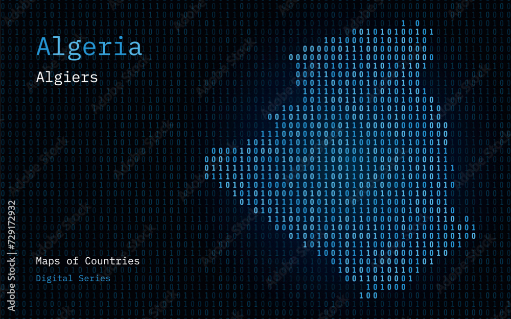Algeria Map Shown in Binary Code Pattern. TSMC. Matrix numbers, zero, one. World Countries ...