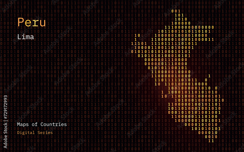 Peru Map Shown in Binary Code Pattern. TSMC. Blue Matrix numbers, zero, one. World Countries ...