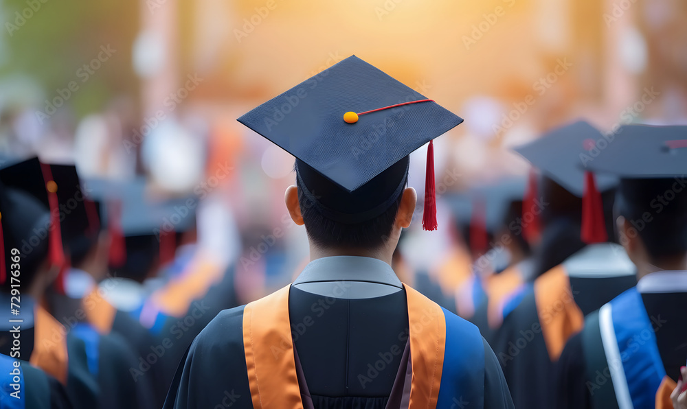 man of university graduates wearing graduation gown and cap in the ...