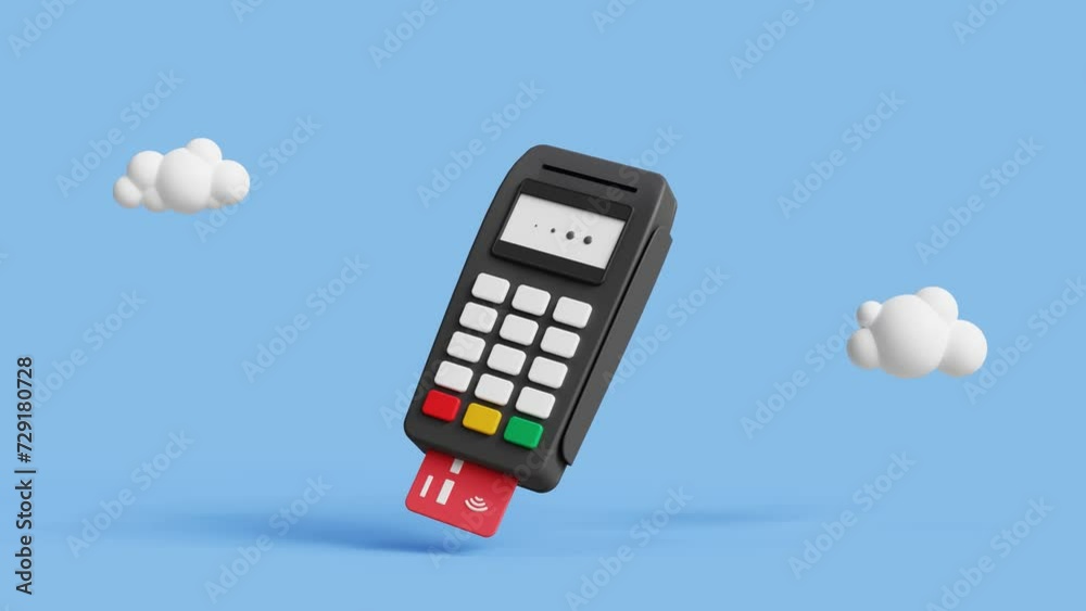3D payment terminal with card and receipt. Digital money transfer. POS ...