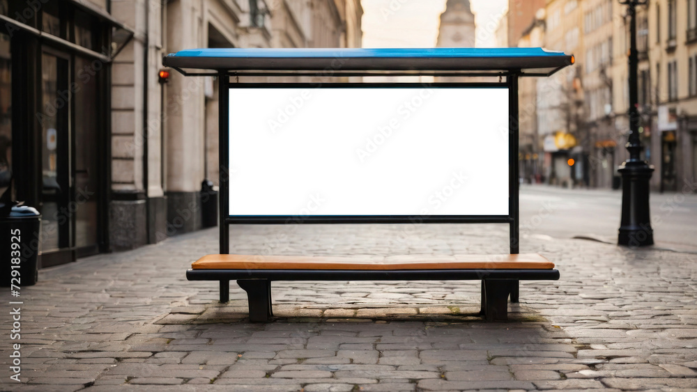 Blank advertising banner at a bus stop. Template for an advertisement ...