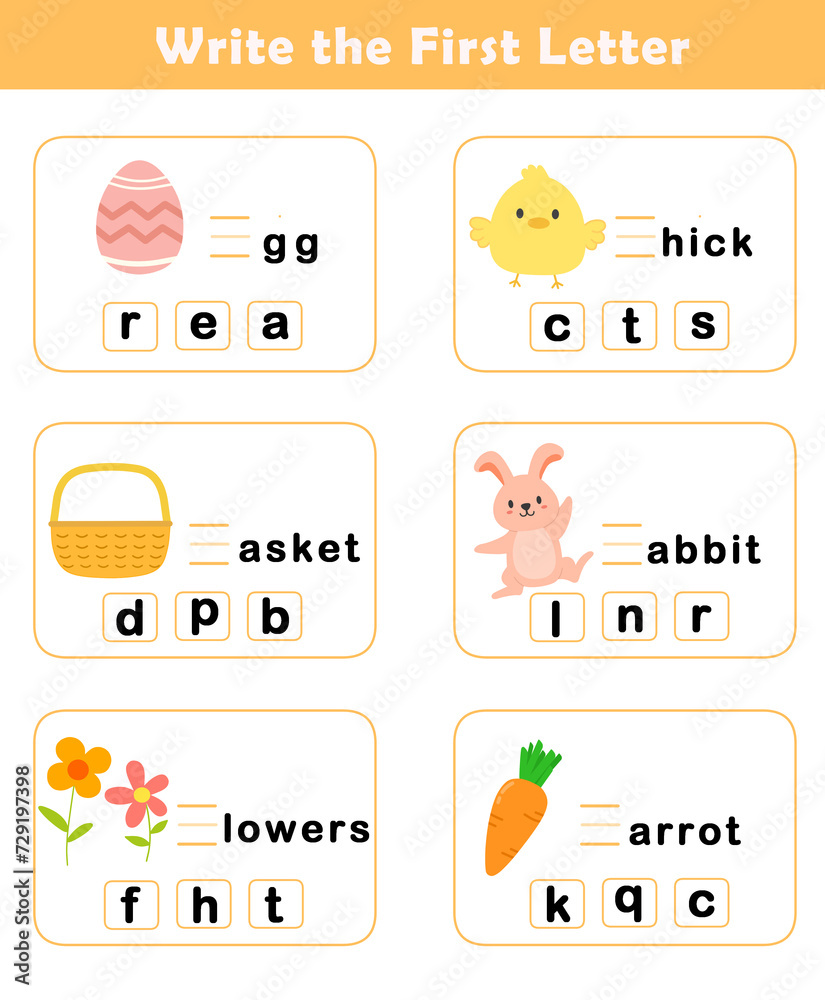 First letter writing practice. Write the first letter for each picture ...