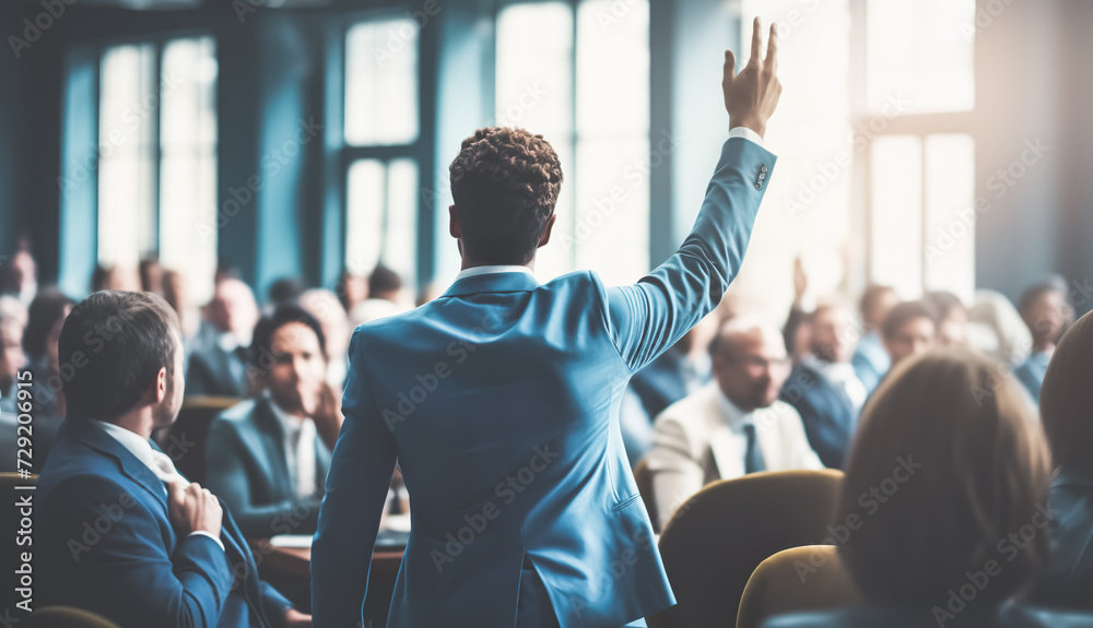 Expression opinion or power of voice concepts with person raising hand ...