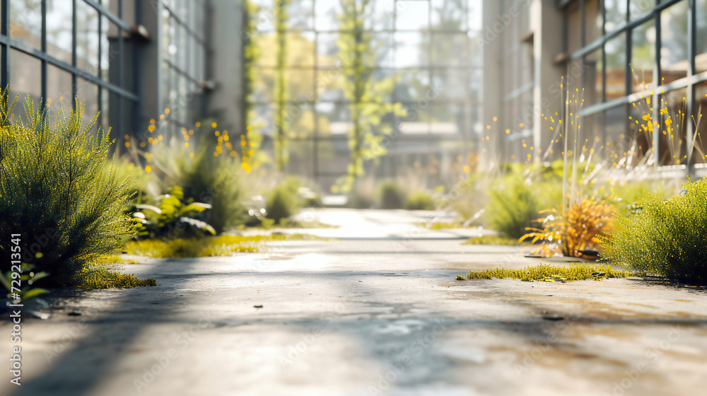Urban street with a garden, blending city architecture with nature ...