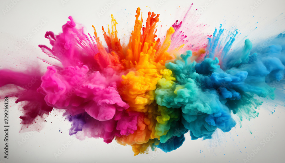 Color explosion. Colorful particles explosion. Rainbow-colored powder ...