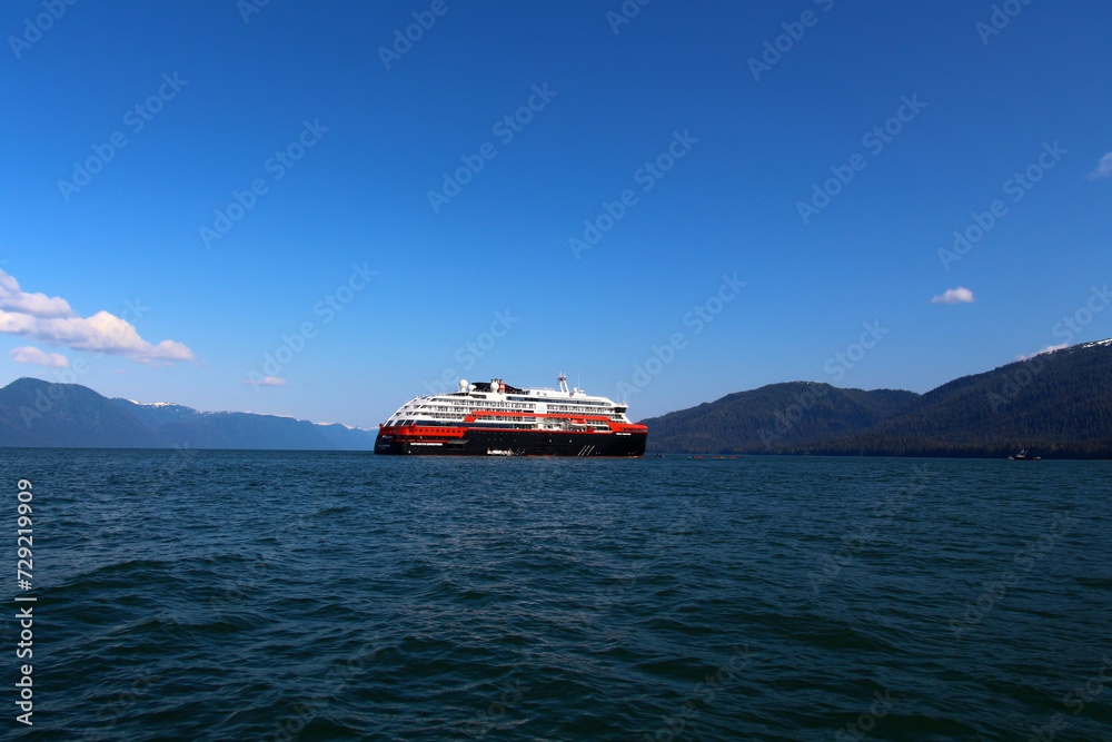 MS Roald Amundsen anchored off the coast of the small township of Petersburg, Alaska Stock Photo ...