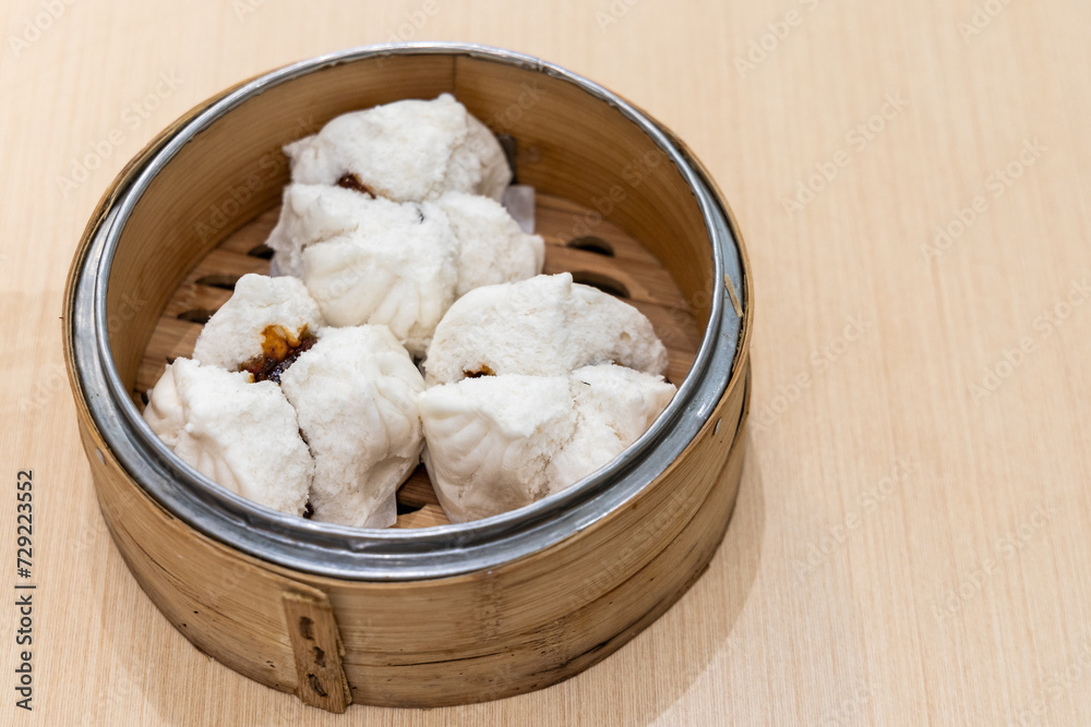 Steamed Char Siew Bao or barbecue pork bun is favorite traditional ...