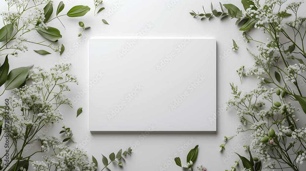 Rectangular blank white empty paper board in romantic mockup for ...