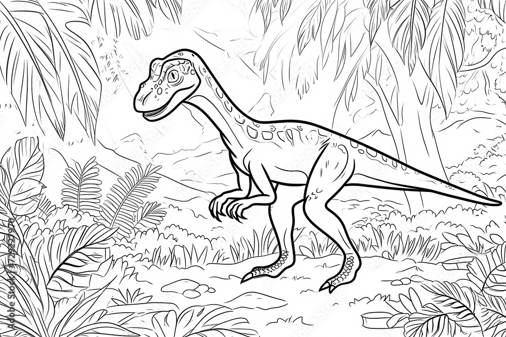 Troodon Dinosaur Black White Linear Doodles Line Art Coloring Page ...