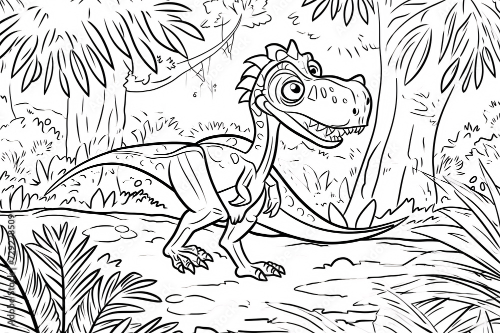 Troodon Dinosaur Black White Linear Doodles Line Art Coloring Page ...