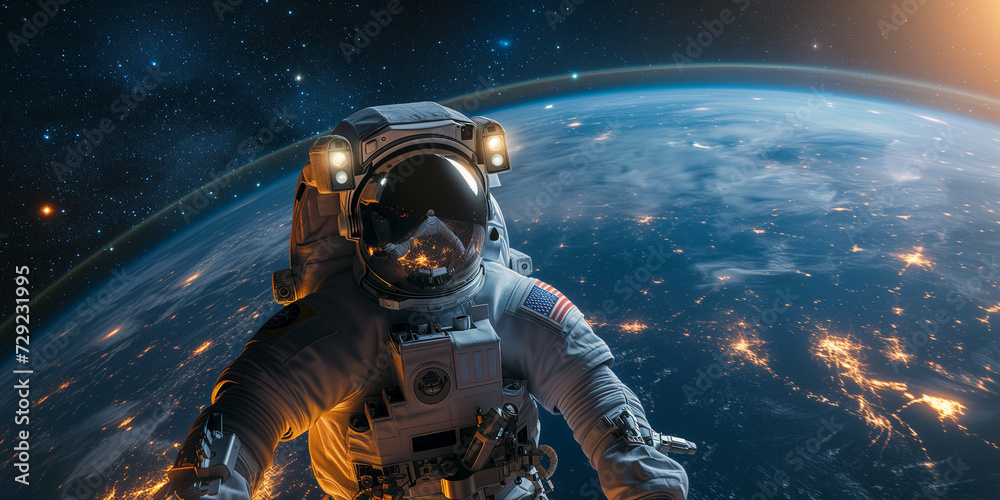 Astronaut im Weltall im Hintergrund der Planet Erde mit seinen ...
