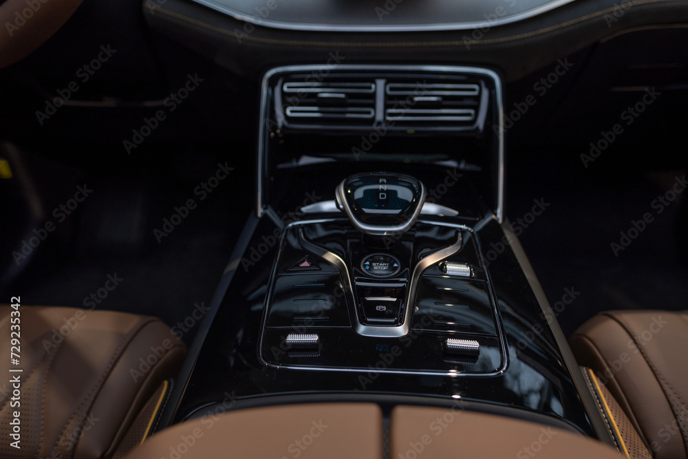 Interior, cockpit of BYD Tang Electric Car, ergonomic digital panel ...