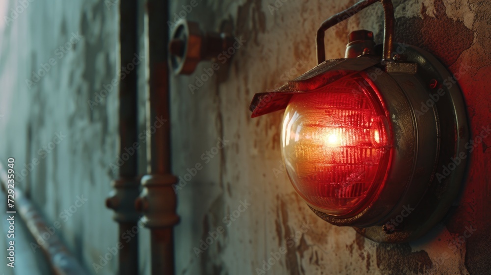 A close-up photograph of a red light shining on a wall. This image can ...