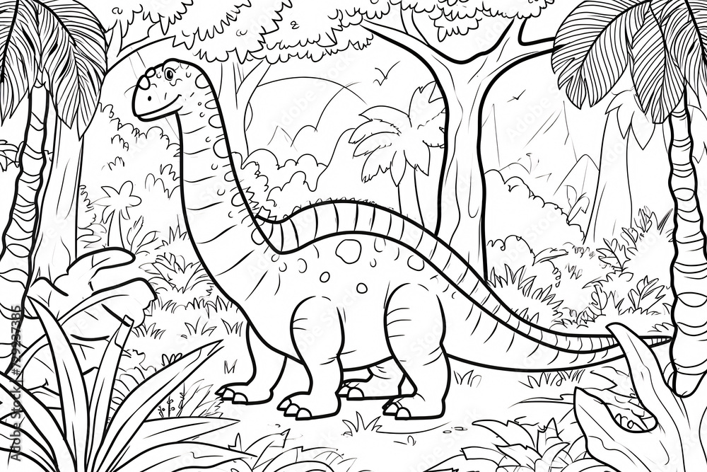 Amargasaurus Dinosaur Black White Linear Doodles Line Art Coloring Page ...