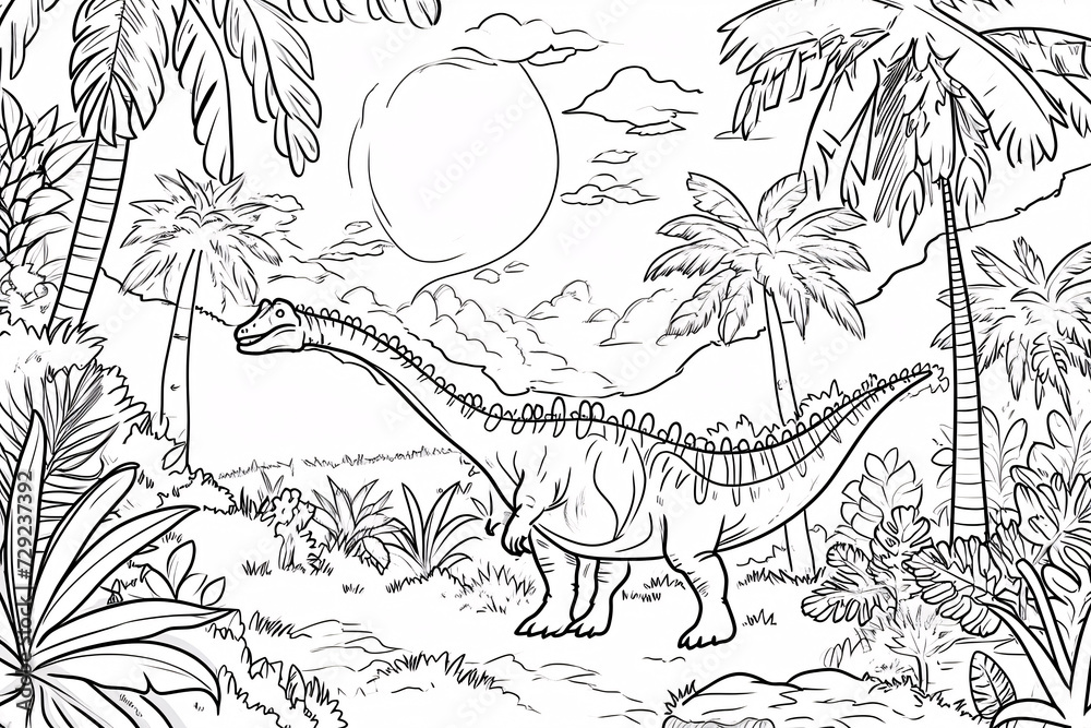 Amargasaurus Dinosaur Black White Linear Doodles Line Art Coloring Page ...