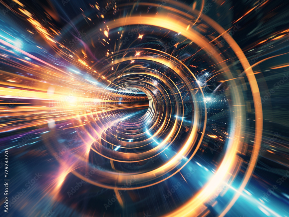 Stream of light weaving through circular patterns, its trail a dance ...