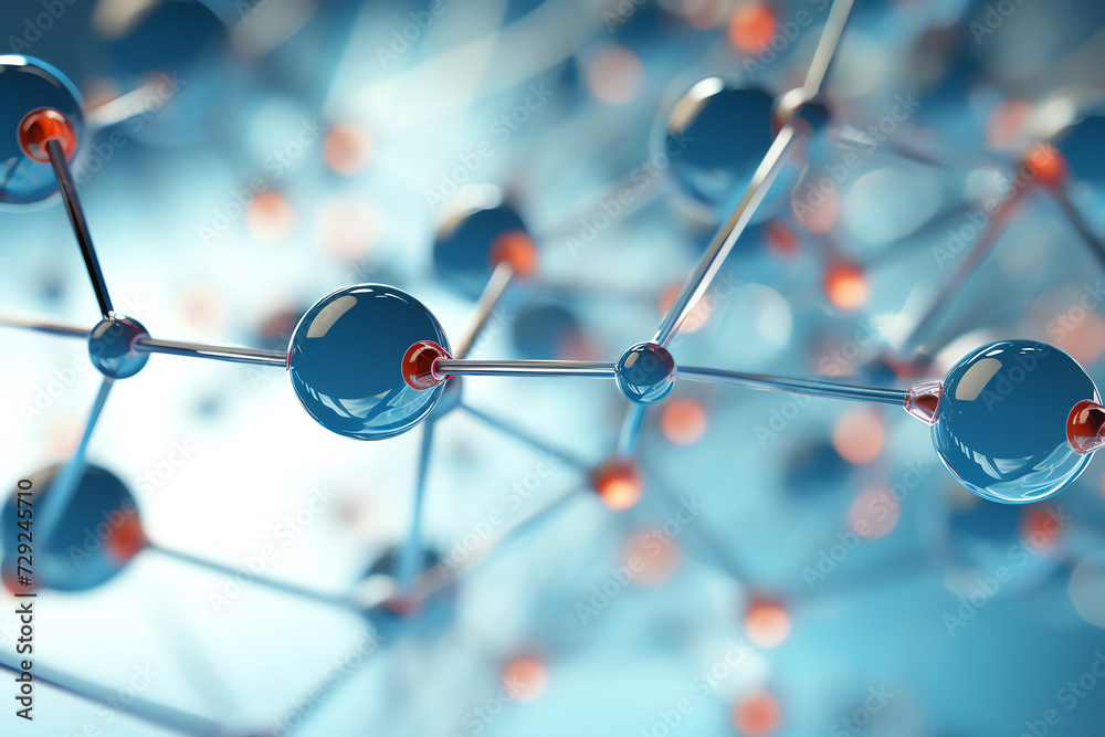Blue water molecules in crystal lattice structure. Macro view of ...
