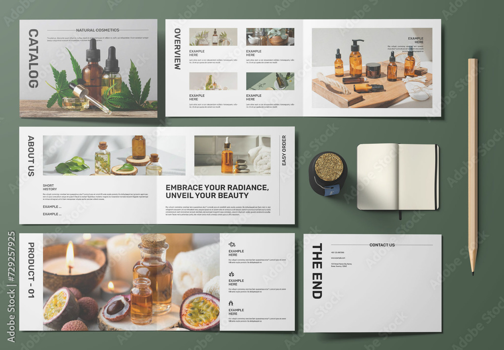 Product Catalog Layout for Natural Cosmetics Landscape Stock Template ...