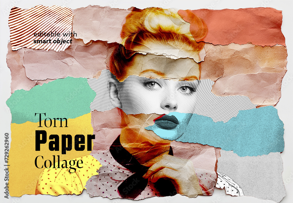 Torn Paper Collage Effect. Some Elements are AI Generated Stock ...