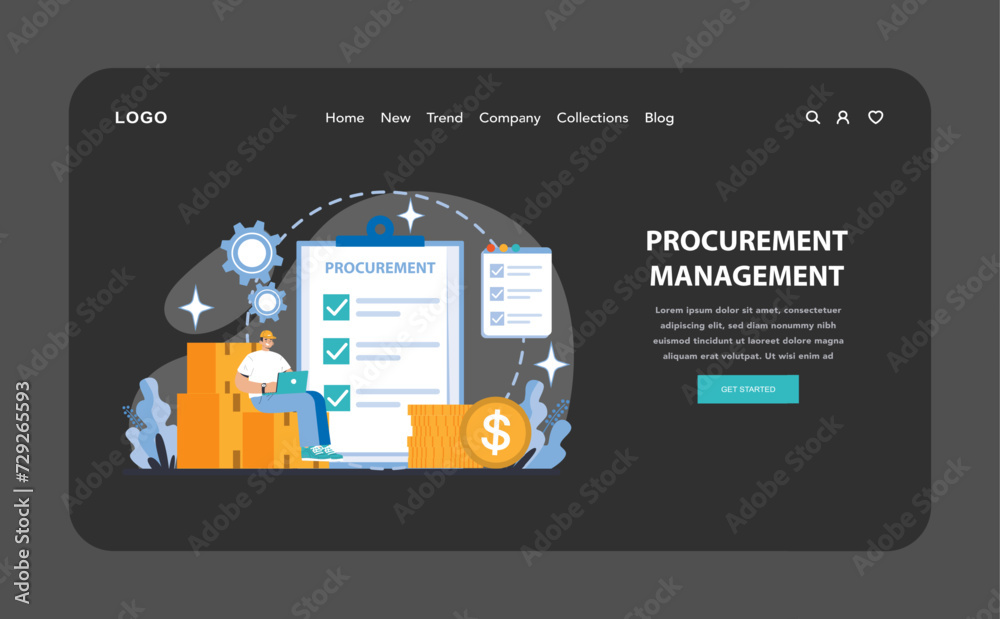 Vetor de Procurement Management night or dark mode web or landing page ...