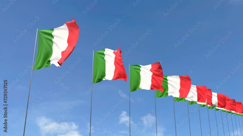 Looping video of Italy flag Waving on blue sky background, Loop 3D ...