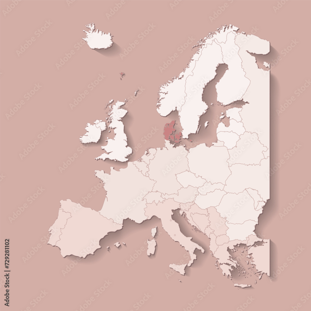 Vector illustration with european land with borders of states and ...