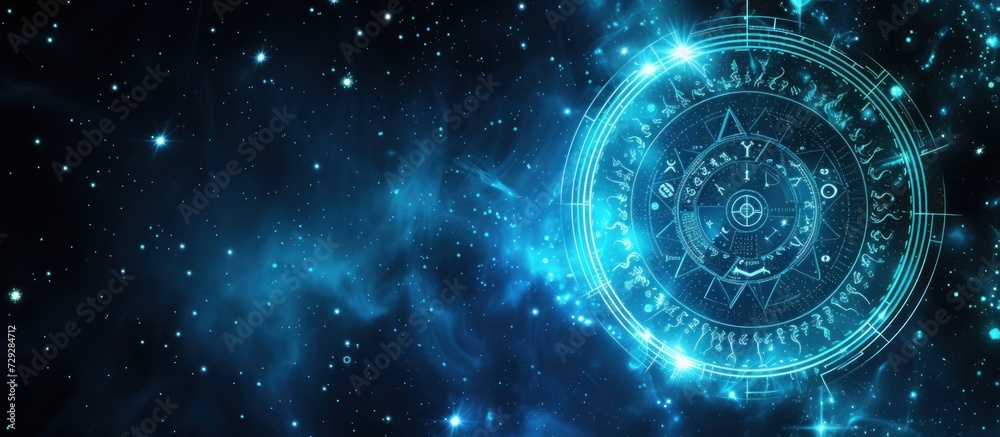 Digital visual outer space zodiac horoscope astrology symbol background ...
