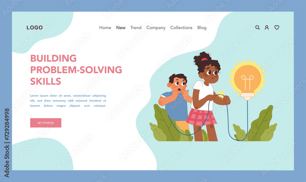 Problem solving skills set. Curious children connecting circuit to ...